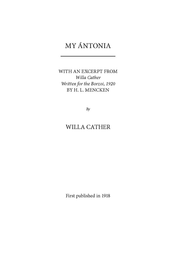 My Ántonia by Willa Cather